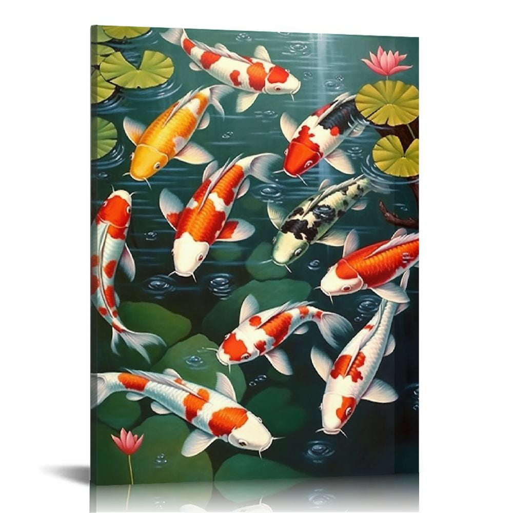 PIKWEEK Chinese Abstract Nine Koi Fish Landscape Painting Poster Print ...
