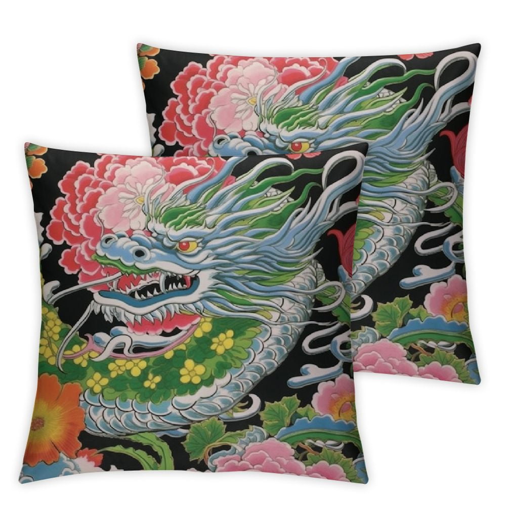 Wuche Chinoiserie Animal Print Dragon Pillow Covers,Dragon Pillow ...