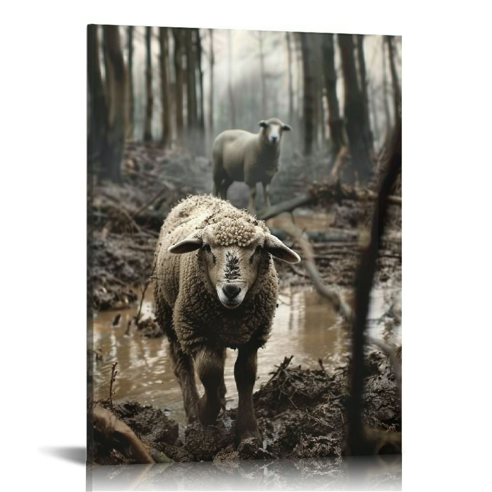 PIKWEEK Christian Wall Art Jesus Chasing Lost Lamb Canvas Print Home ...