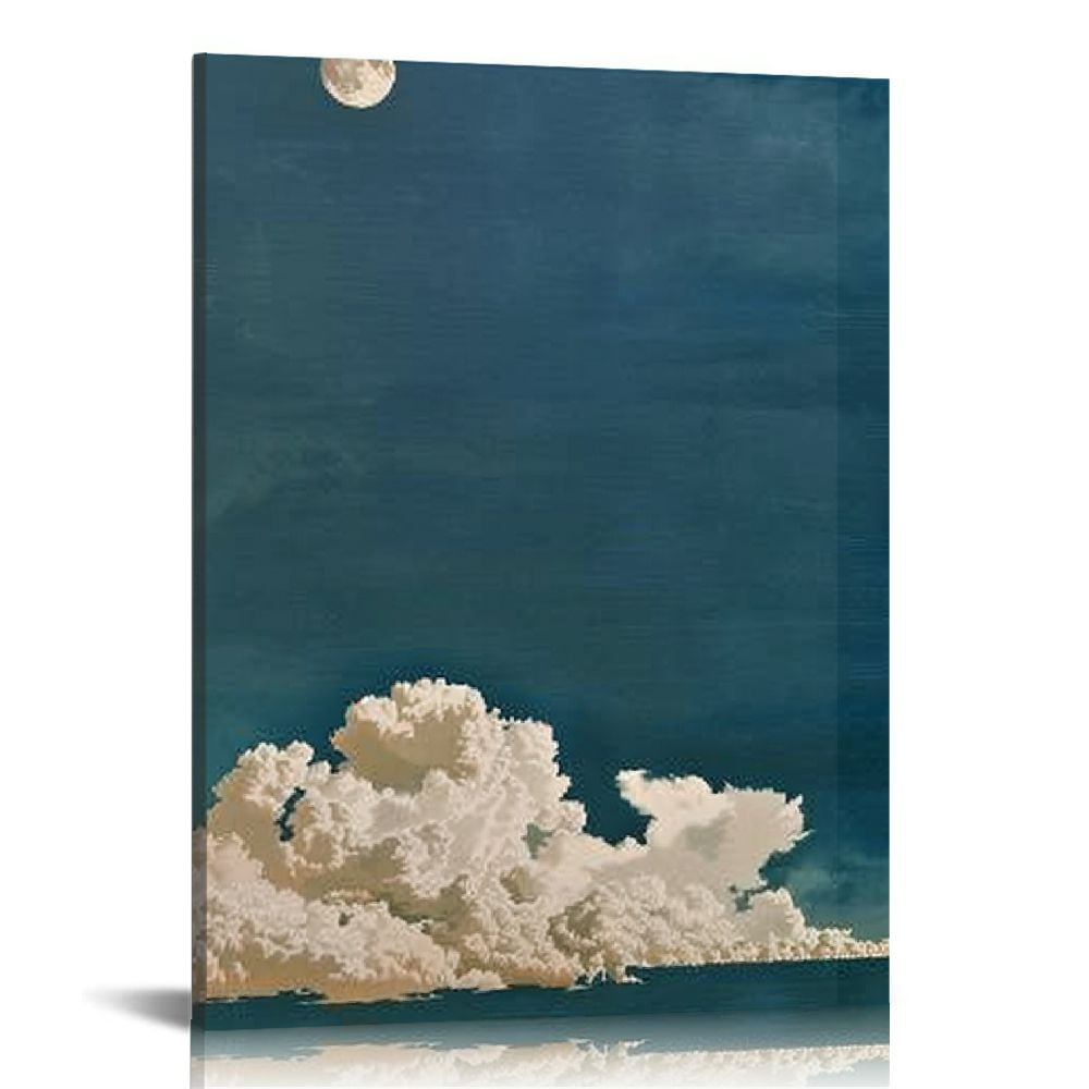 PIKWEEK Clouds Canvas Wall Art Navy Blue Sky Wall Art White Pastel ...