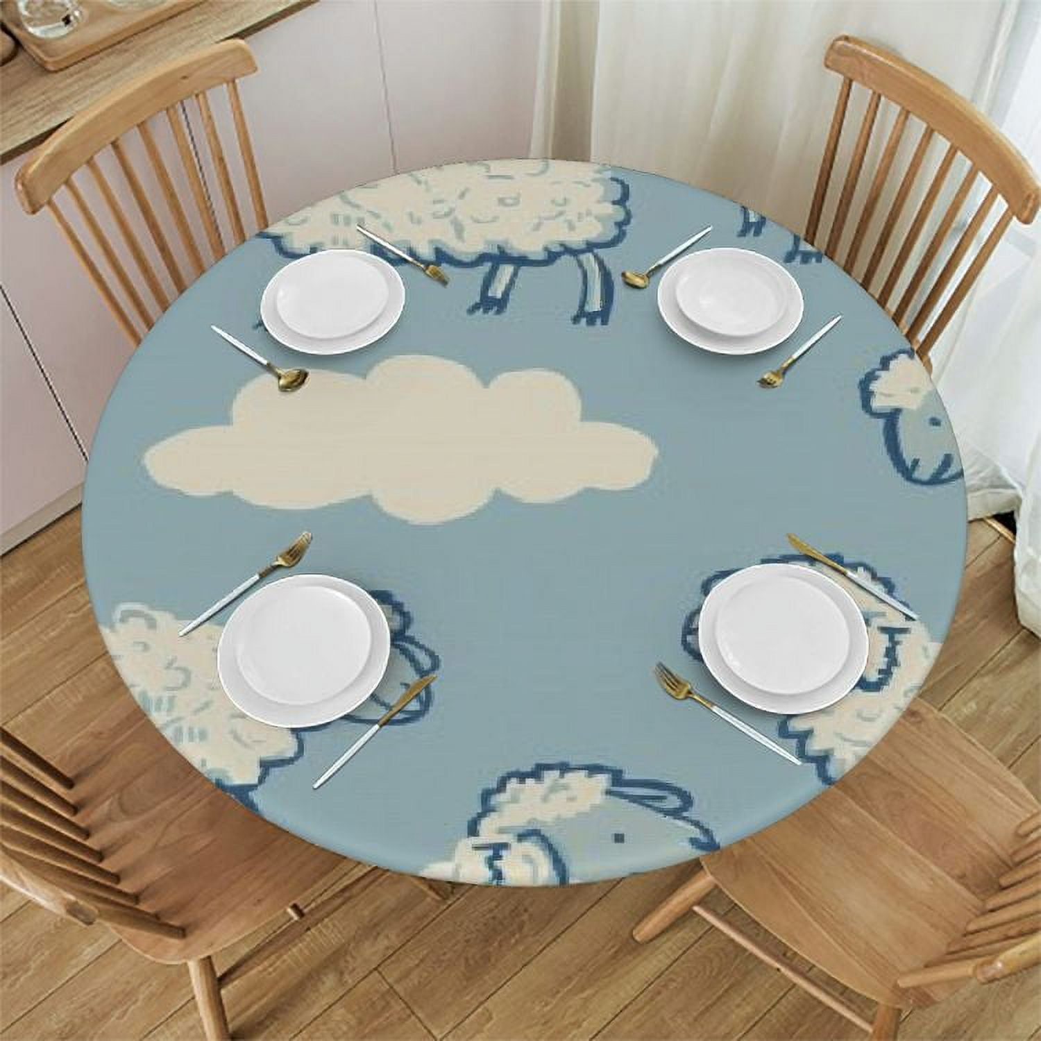 PIKWEEK Clouds Sheep Doodle Blue Fitted Round Table Cover with Elastic ...