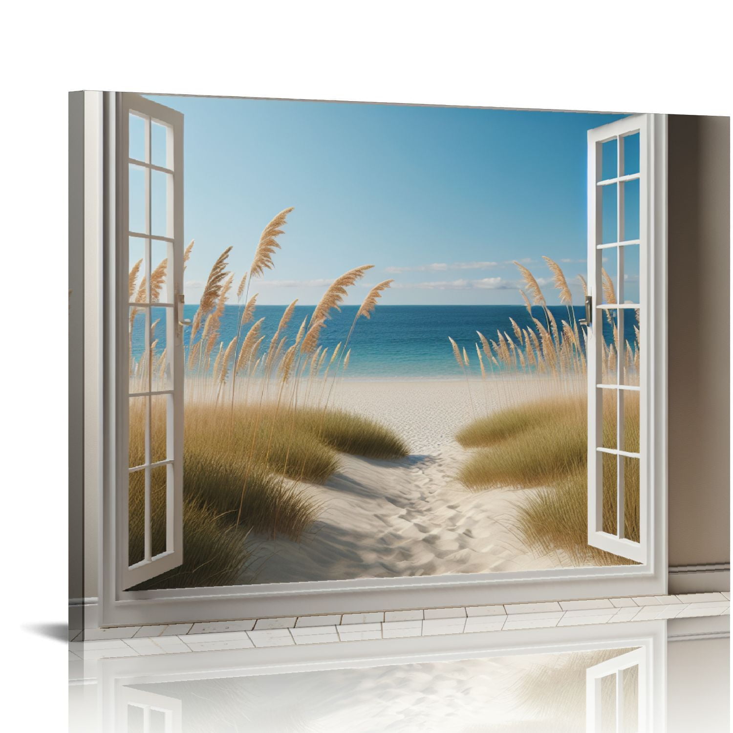 PIKWEEK Coastal Beach Picture Wall Art: Beach Theme Window Canvas Art ...