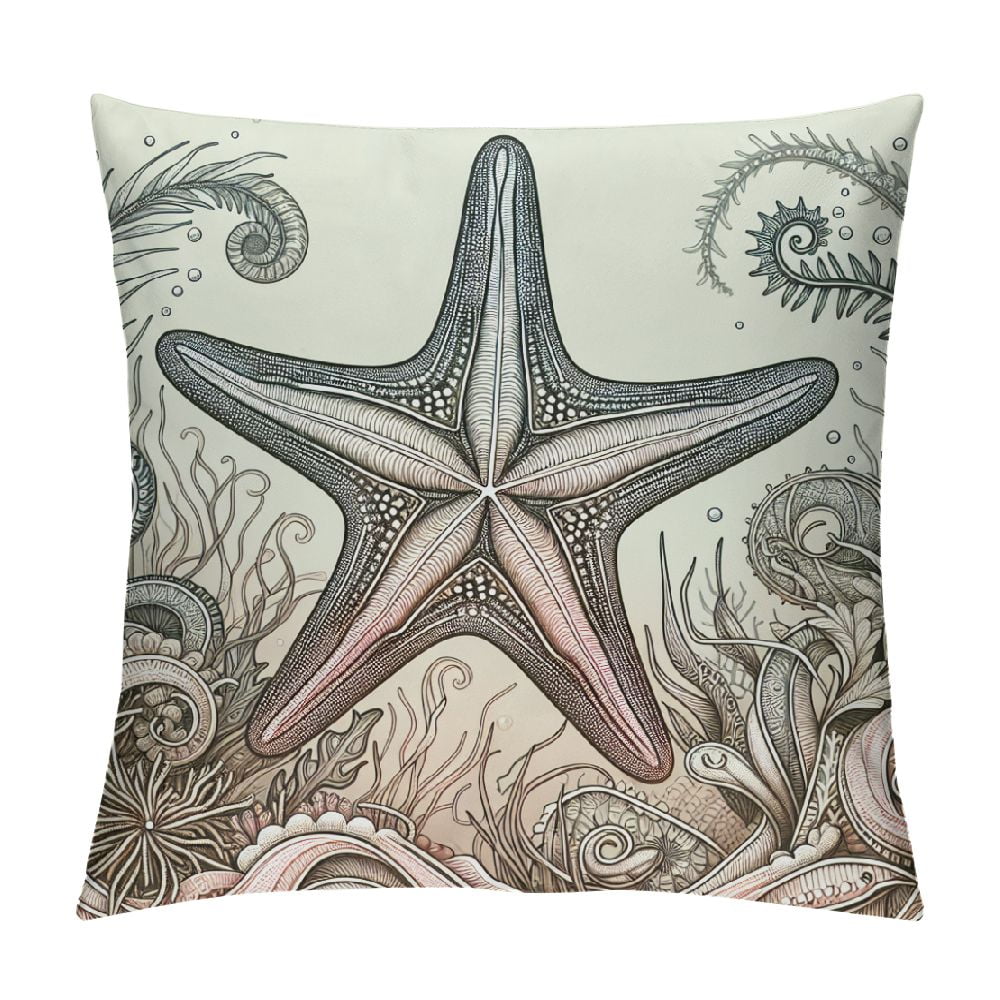 Wuche Coastal Beach Throw Pillow Covers 18 x 18 Inch Seahorse Starfish ...