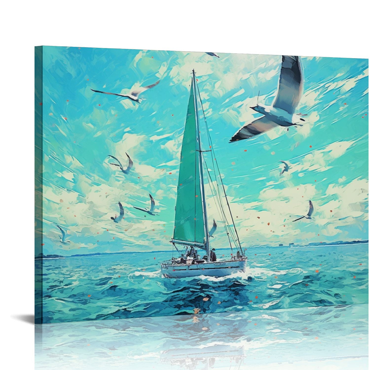PIKWEEK Coastal Wall Art Sailing Boat Prints Ocean Pictures for ...
