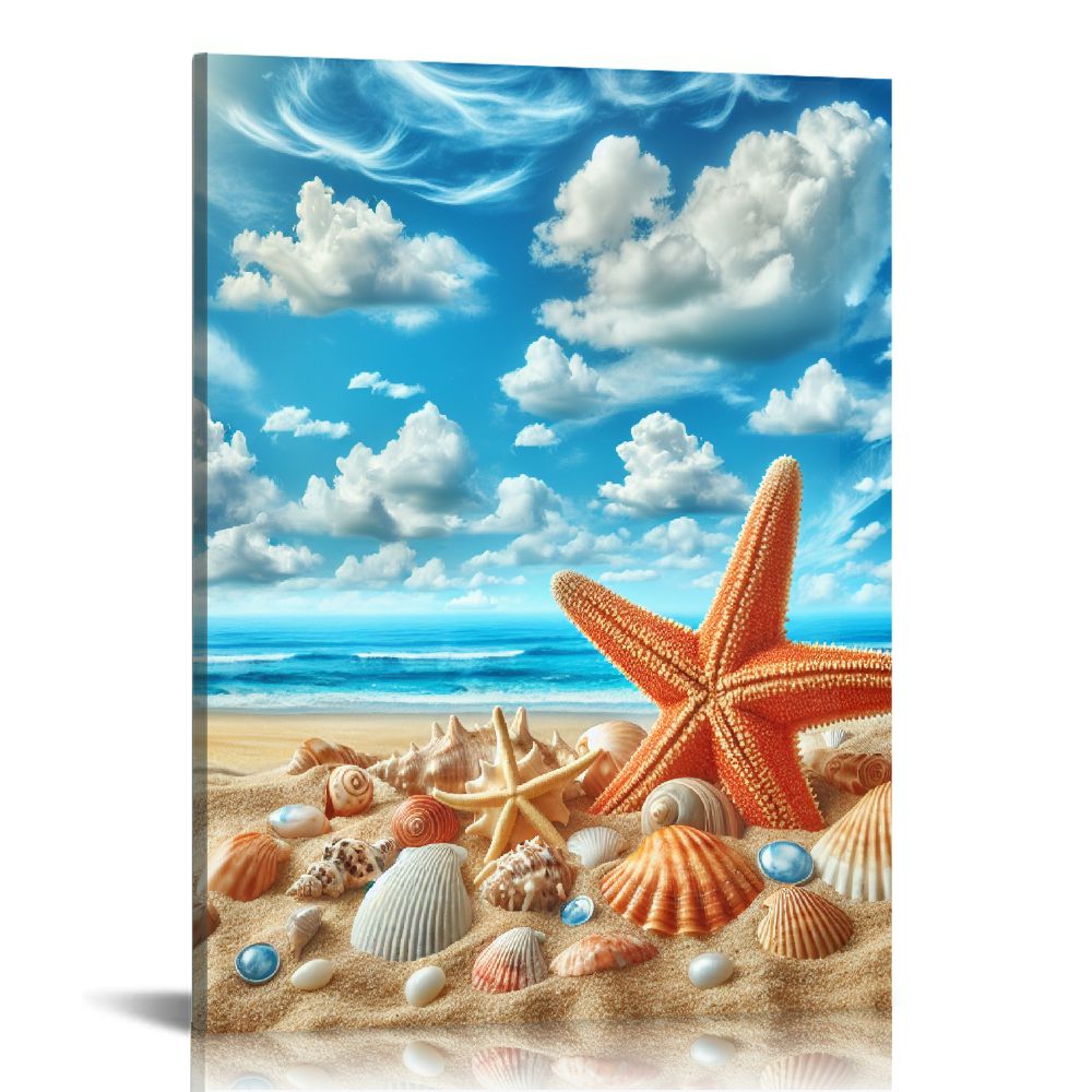 PIKWEEK Coastal Wall Art Seascape Giclee Canvas Prints Seashell ...