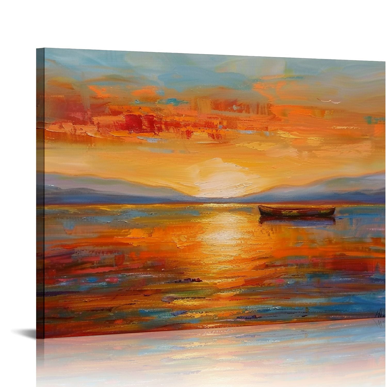 Wuche Colorful Ocean Sunset Abstract Beach Wall Art for Living Room Orange Red Warm Sunrise ...