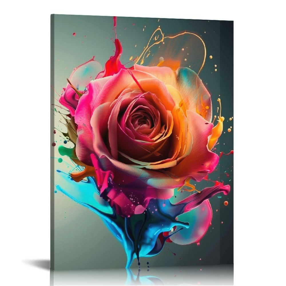 PIKWEEK Colorful Rose Wall Art Abstract Graffiti Rainbow Flower Canvas ...