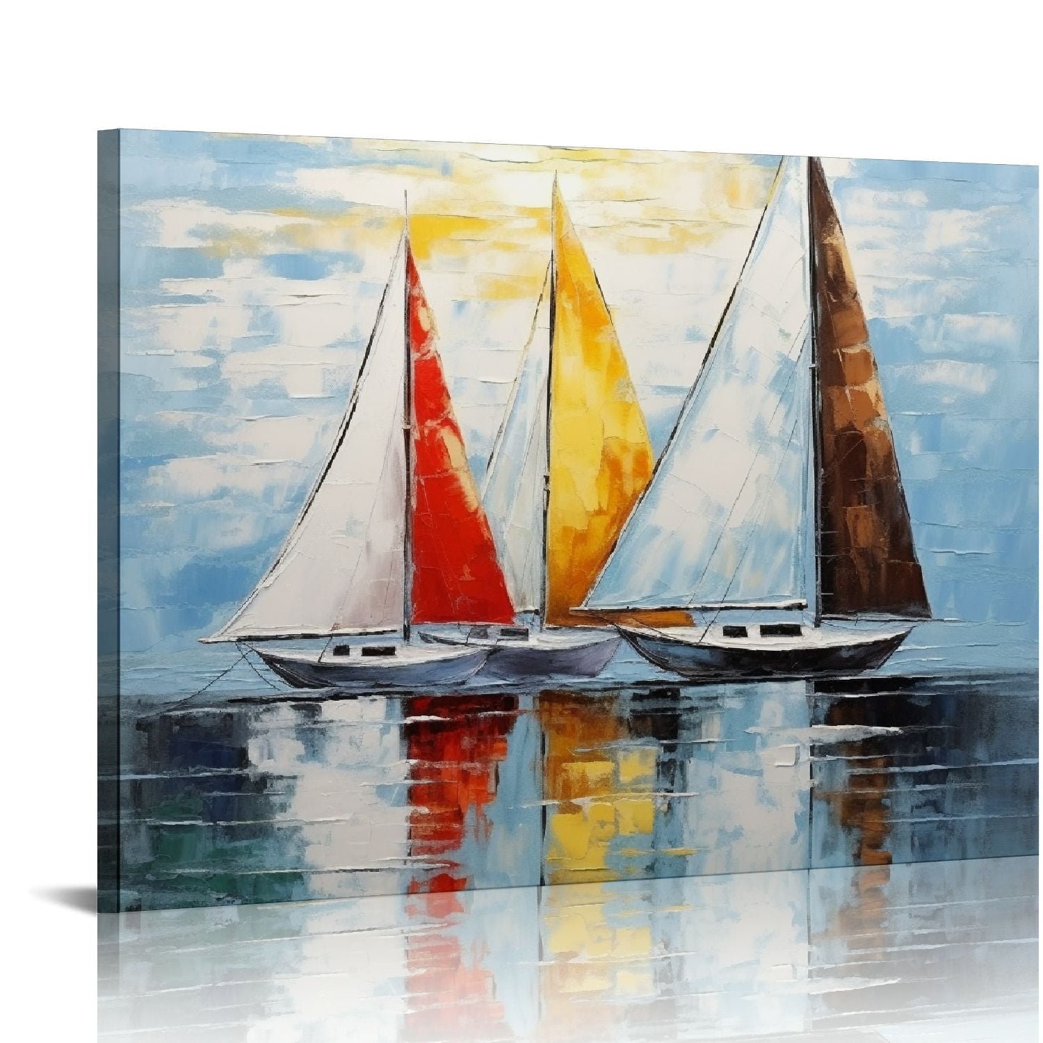 Wuche Colorful Sailboat Canvas Wall Art: Abstract Boat on the Ocean ...