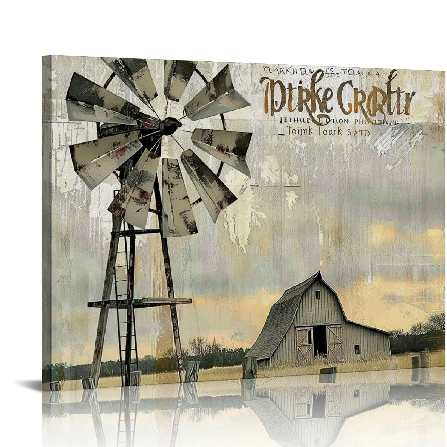 PIKWEEK Country Windmill Old Barn Wall Art Farmhouse Farm Pictures Wall ...