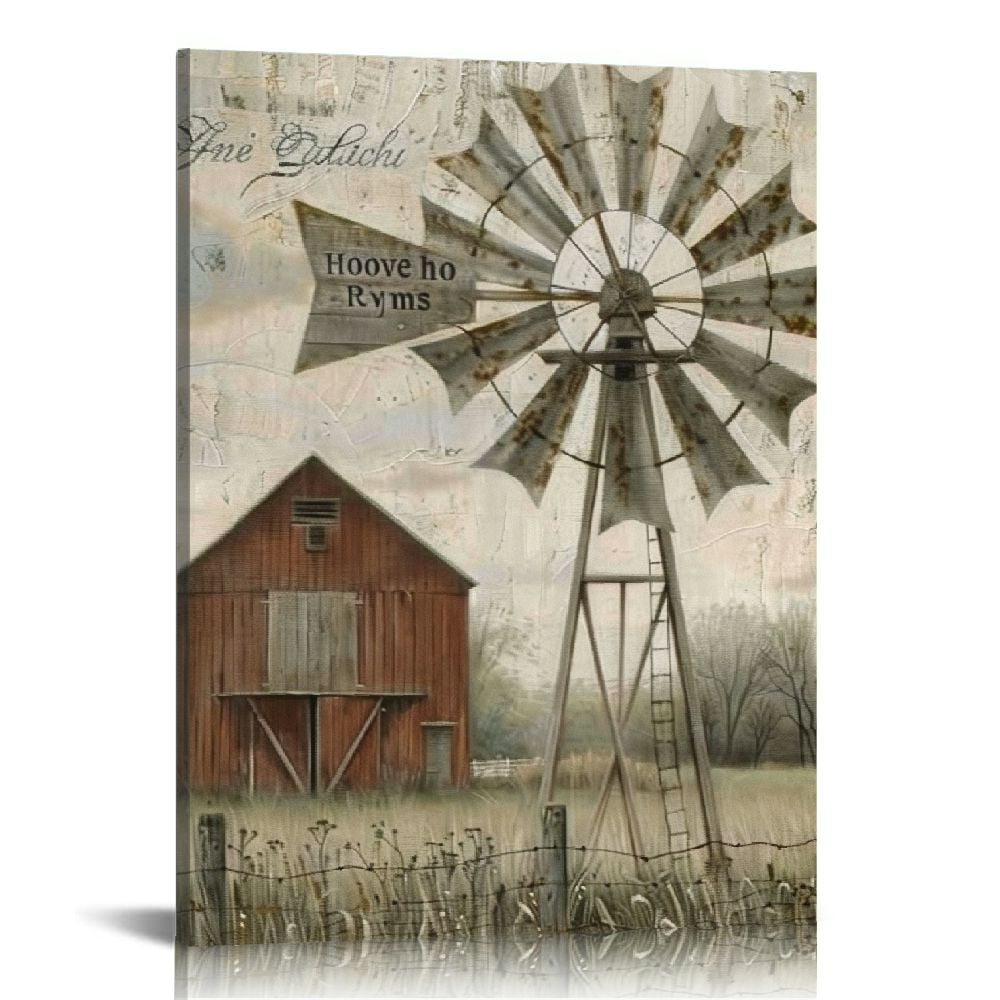 Wuche Country Windmill Old Barn Wall Art Farmhouse Farm Pictures Wall ...