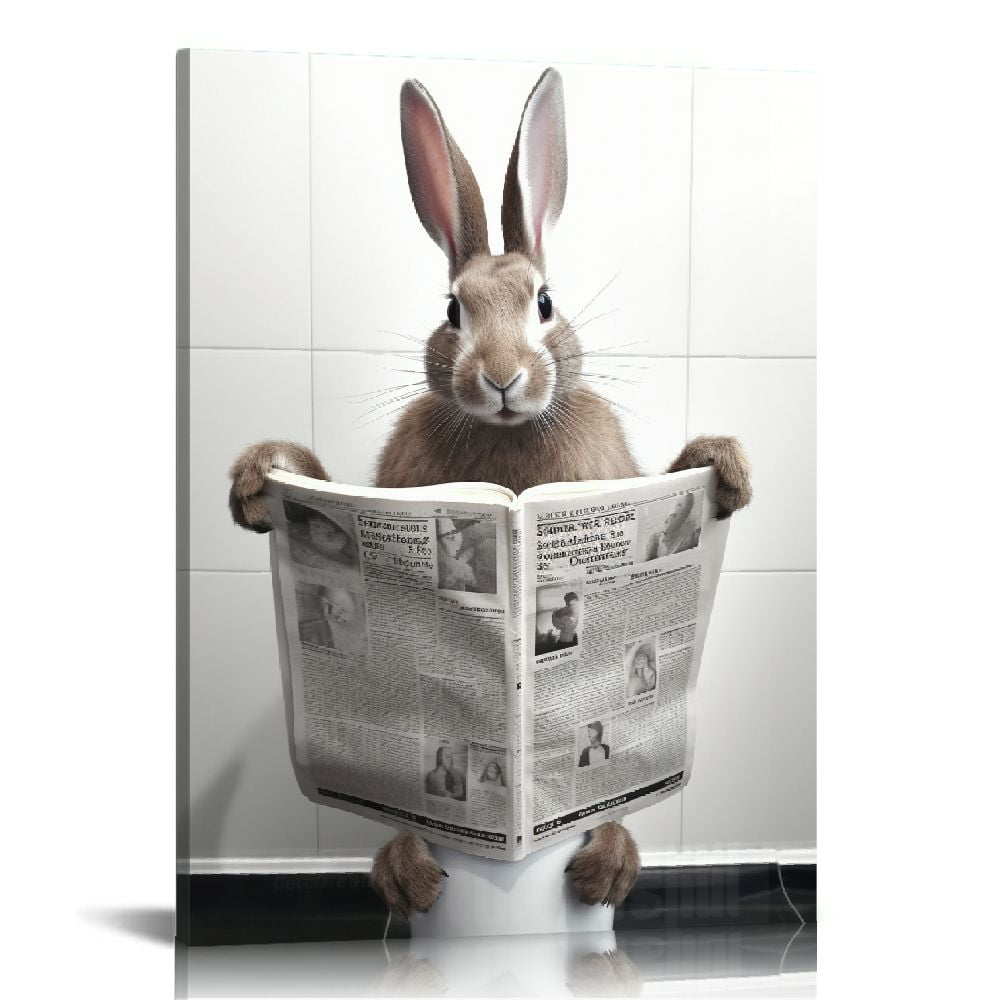 PIKWEEK Cute Rabbit Bathroom Wall Art Prints, Vintage Pictures Wall ...