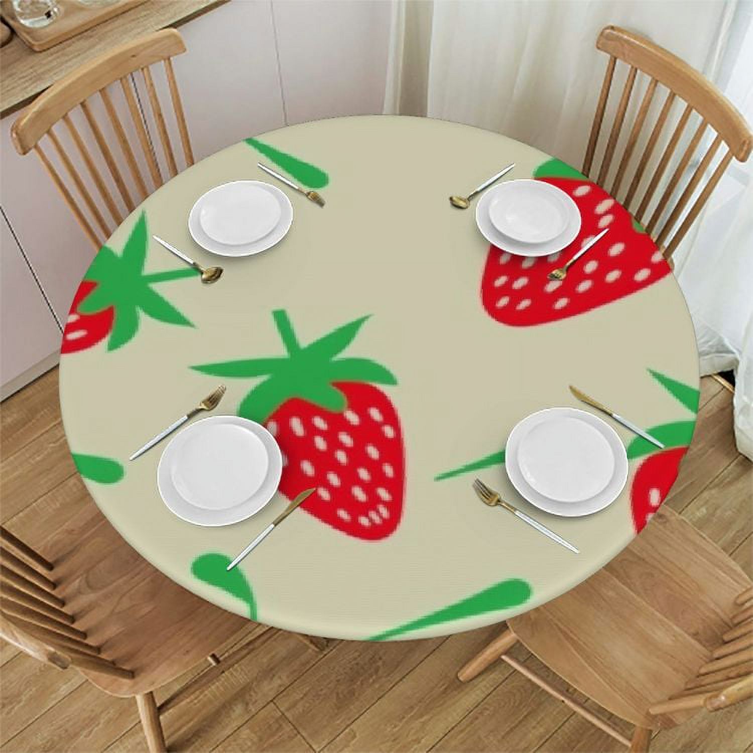 PIKWEEK Cute Strawberry Round Fitted Tablecloth, Cartoon Elastic ...