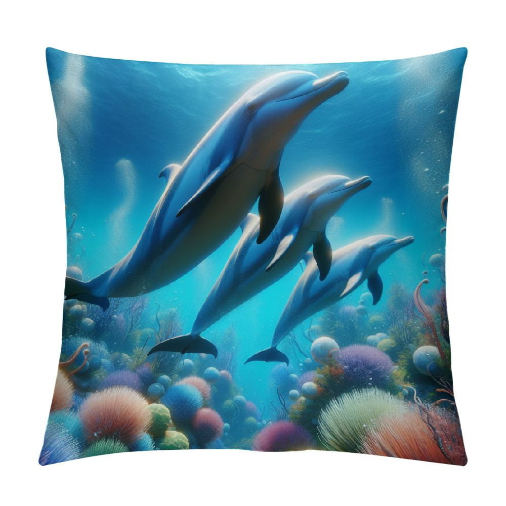 Wuche Dolphins Pillow Covers Sea Animal Ocean Starfish Coral Reef ...