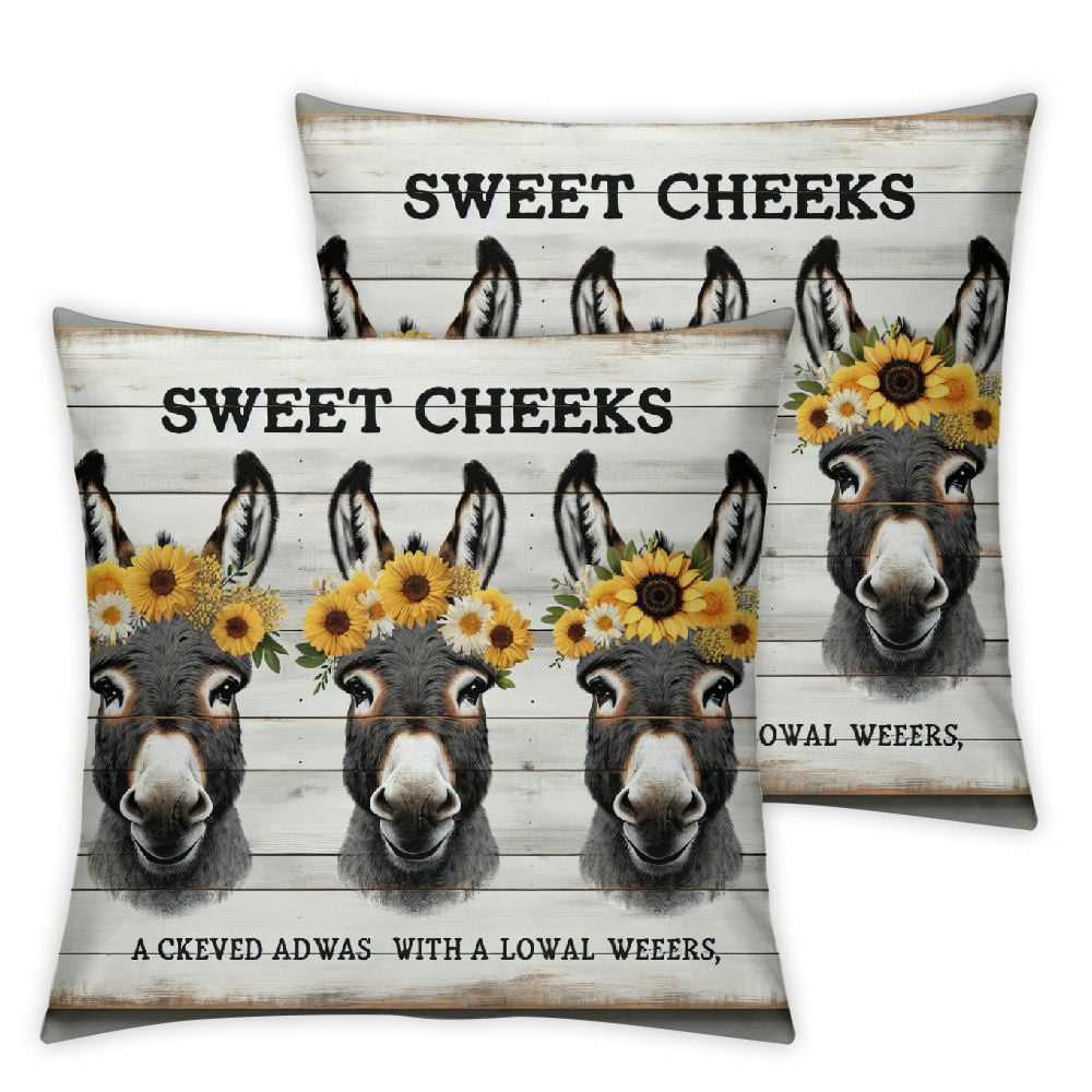Wuche Donkey Throw Pillow Covers Set of 2 Cute Farm Animal Retro ...