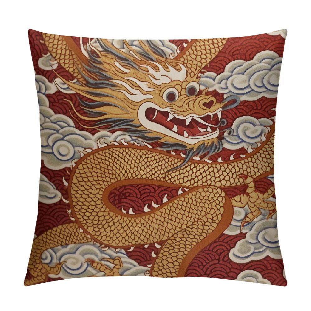 Wuche Dragon throw pillow covers chinoiserie animal asian chinese retro ...