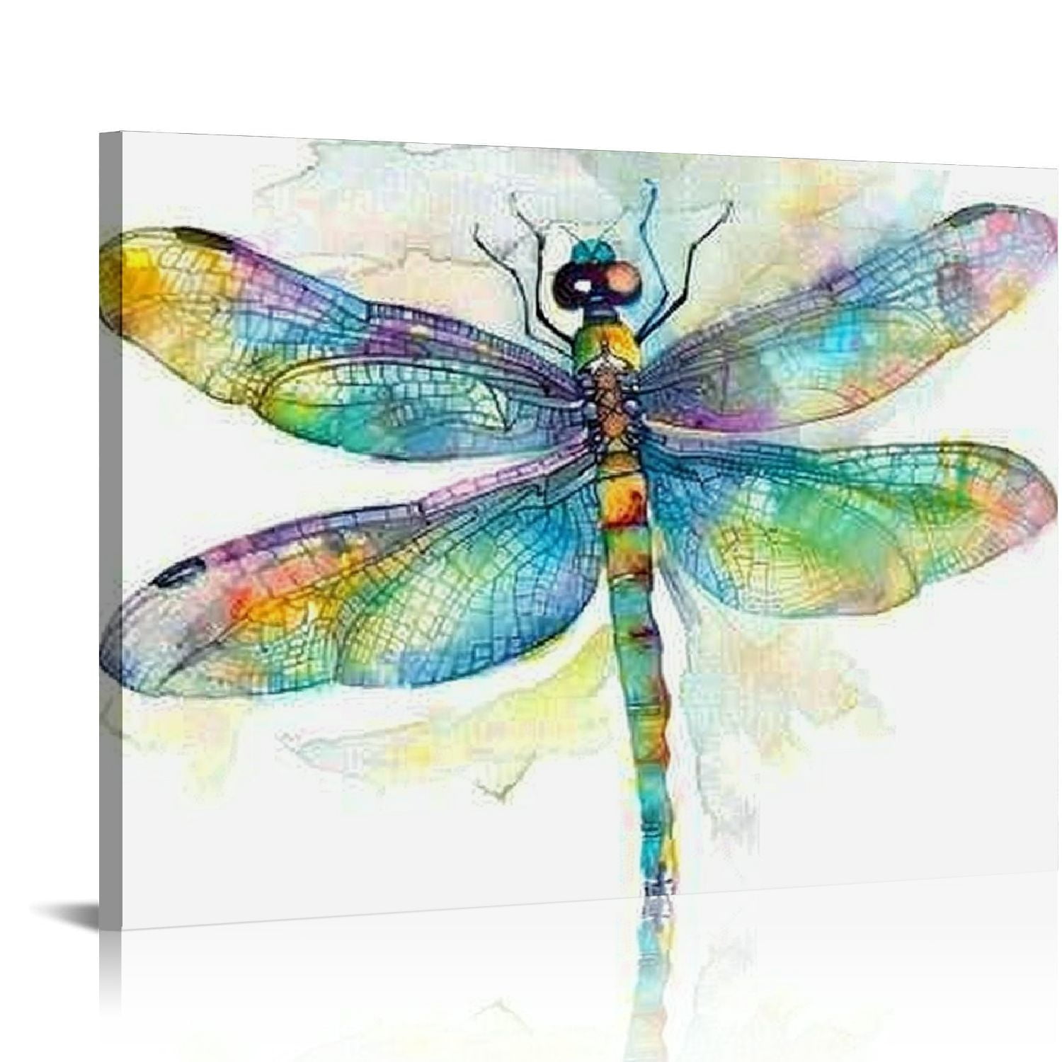 PIKWEEK Dragonfly Painting Watercolour Bright Colorful Wall Art Bug ...