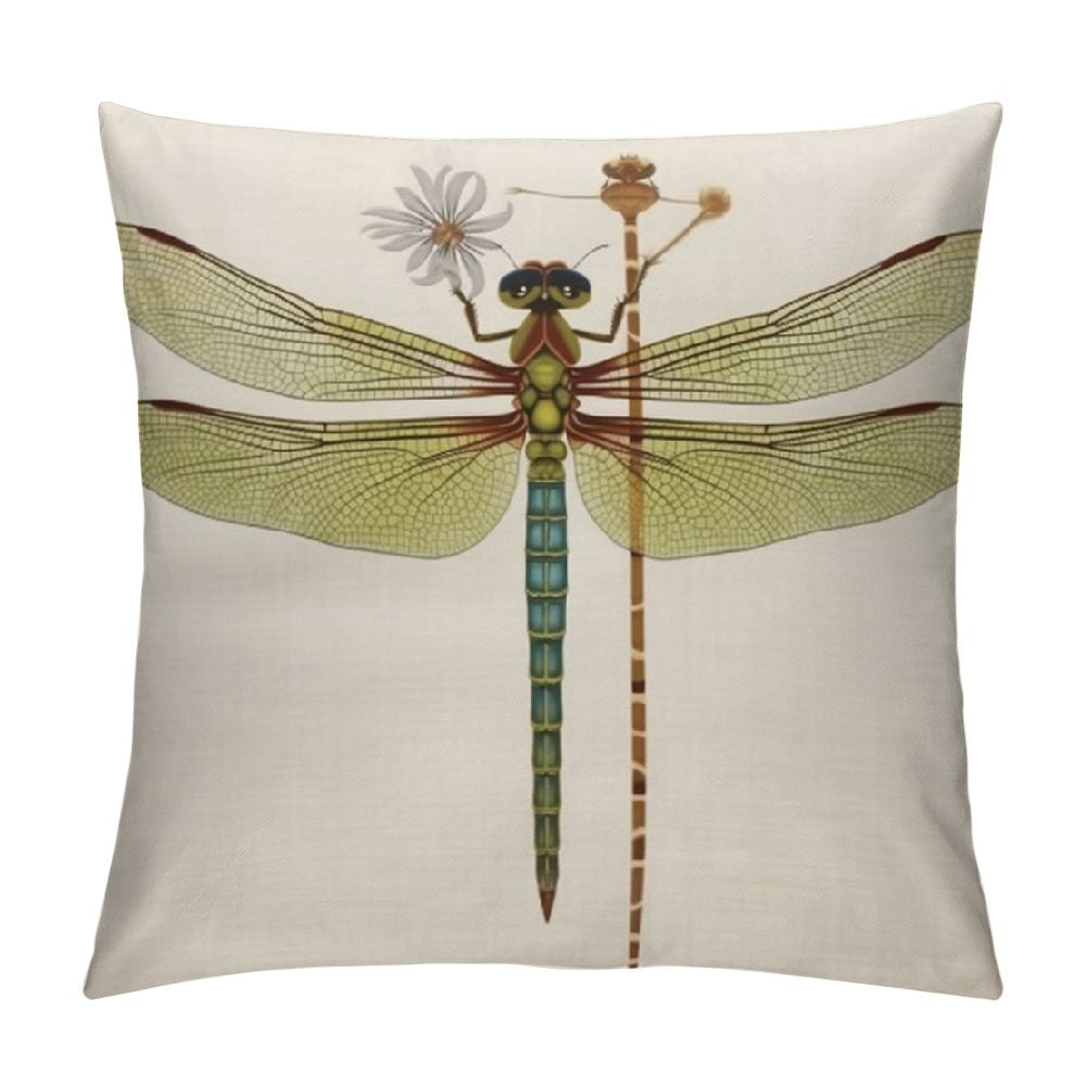 PIKWEEK Dragonfly Pillow Cover,Decorative Throw Pillow Green Darner ...