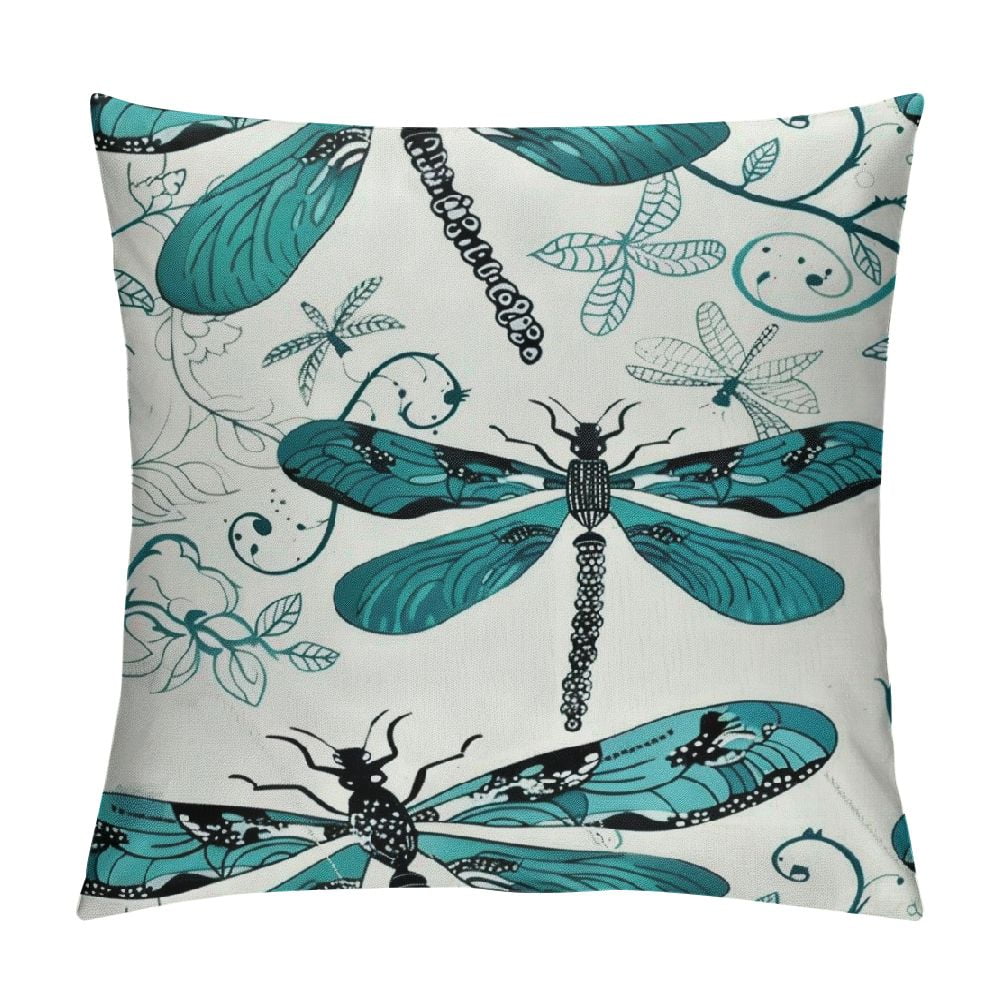 PIKWEEK Dragonfly Throw Pillow Cushion Cover, Ornamental Dragonfly with ...
