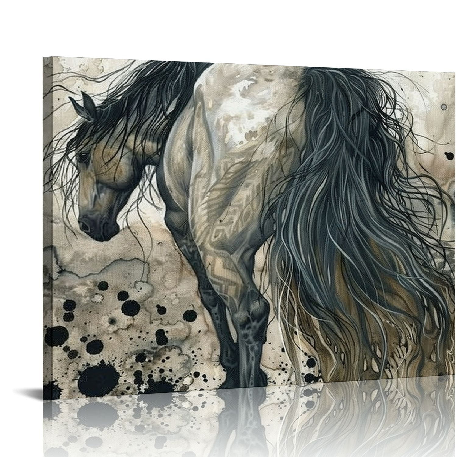PIKWEEK DreamWalker - Friesian Horse Canvas Wall Art Print, Horse ...