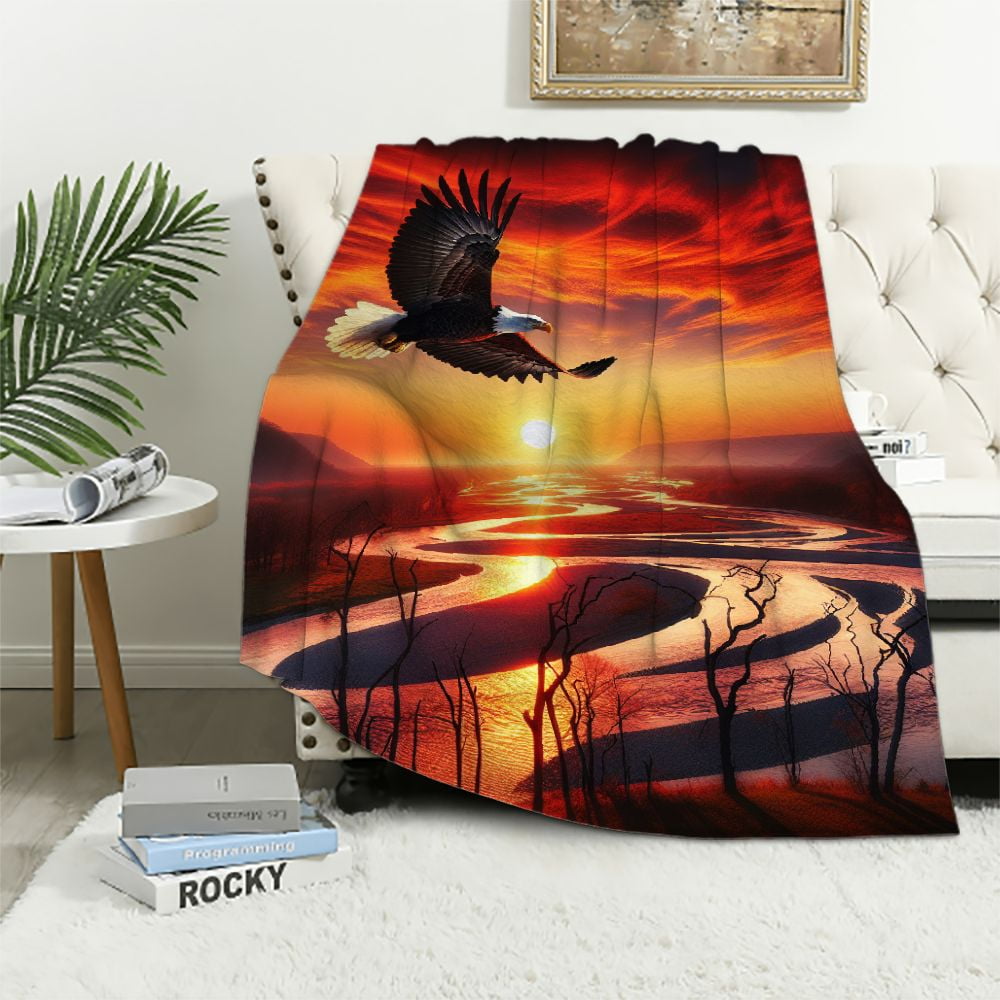 PIKWEEK Eagle Blanket Sunset Hawk Flying Falcon Fleece Blanket Soft ...