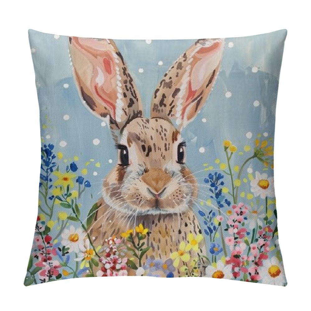 Wuche Easter Pillow Covers, Floral Rabbits Bunny Eggs Cross He is Risen ...