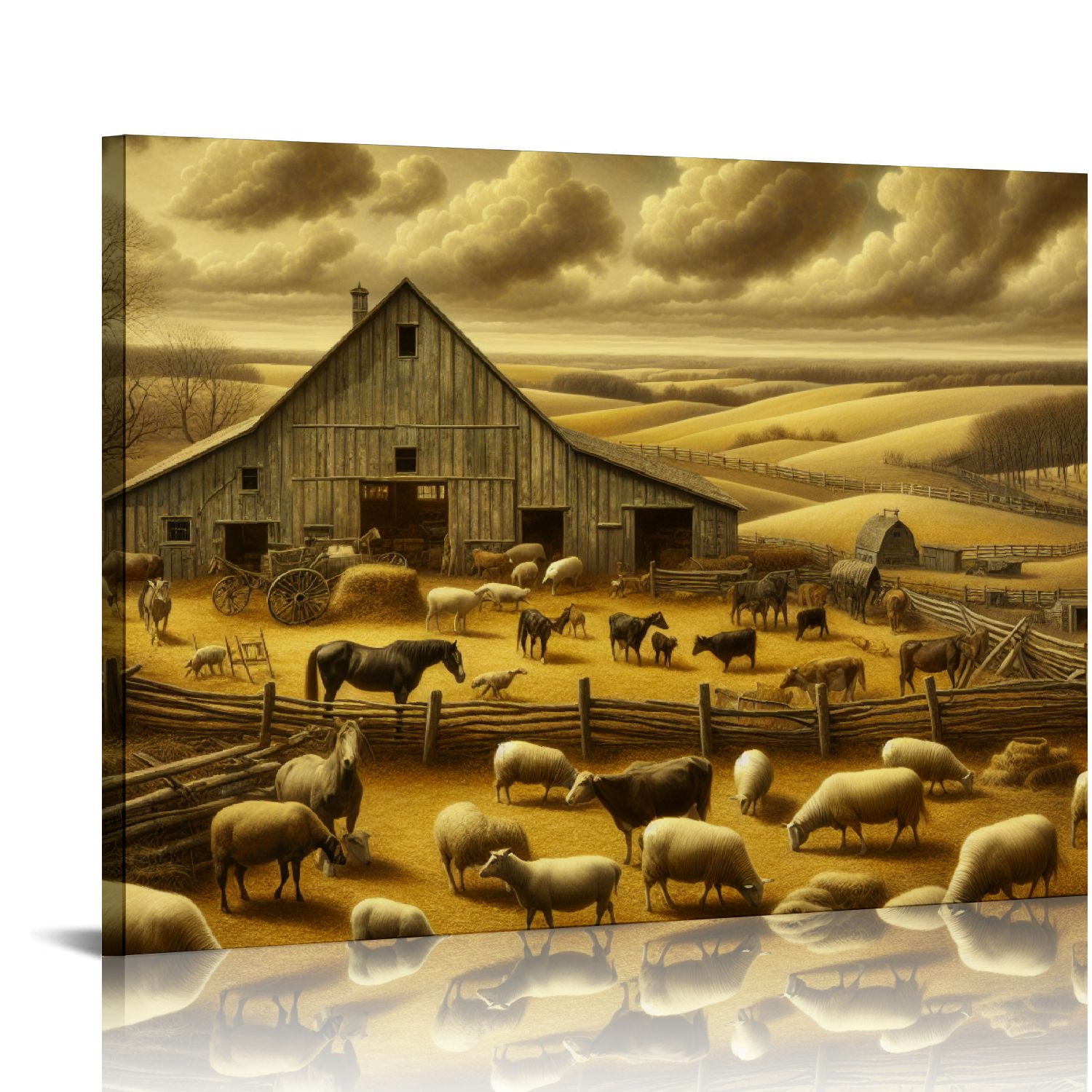 PIKWEEK Farm Animal Wall Art Country Rustic Old Barn Pictures Wall ...
