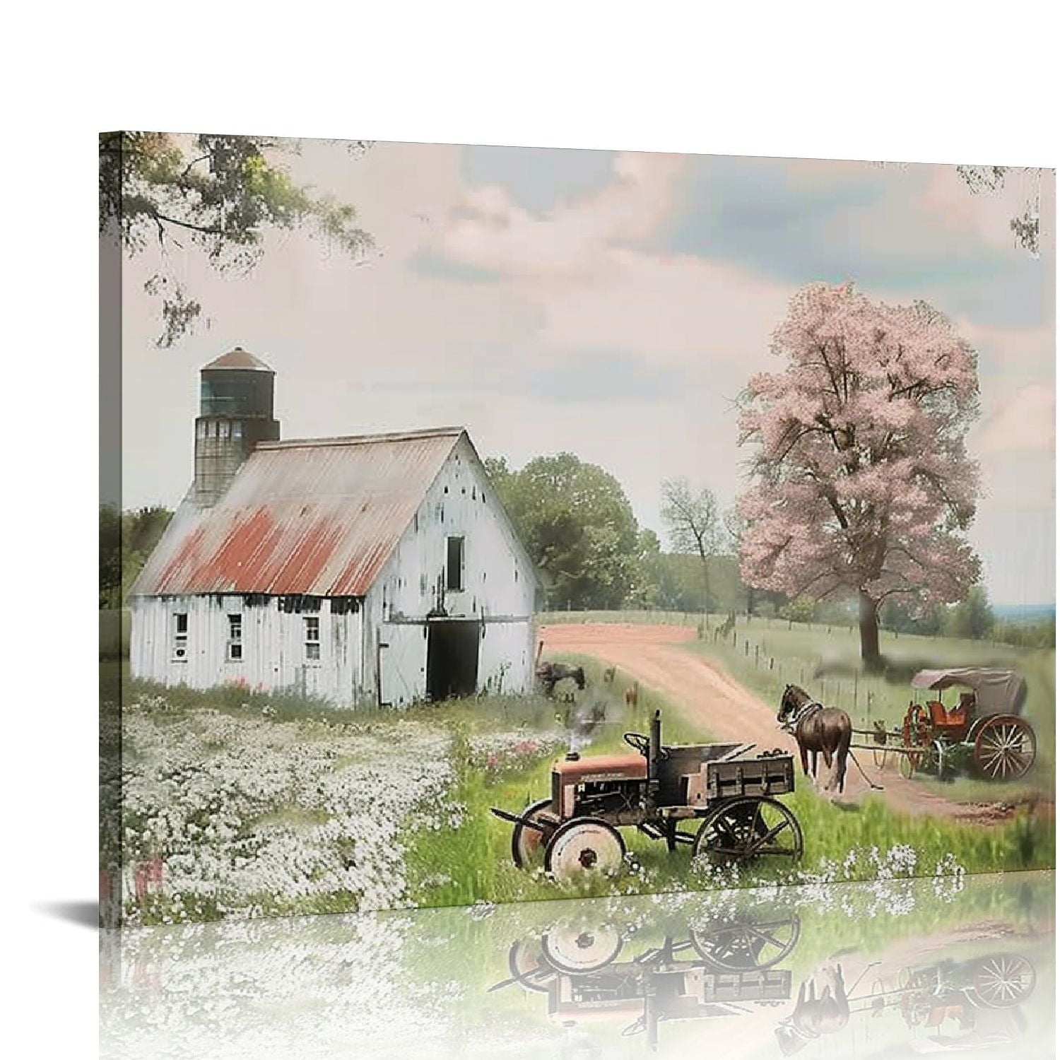 PIKWEEK Farm Barn And Old Truck With Flowers Poster Modern Farmhouse ...
