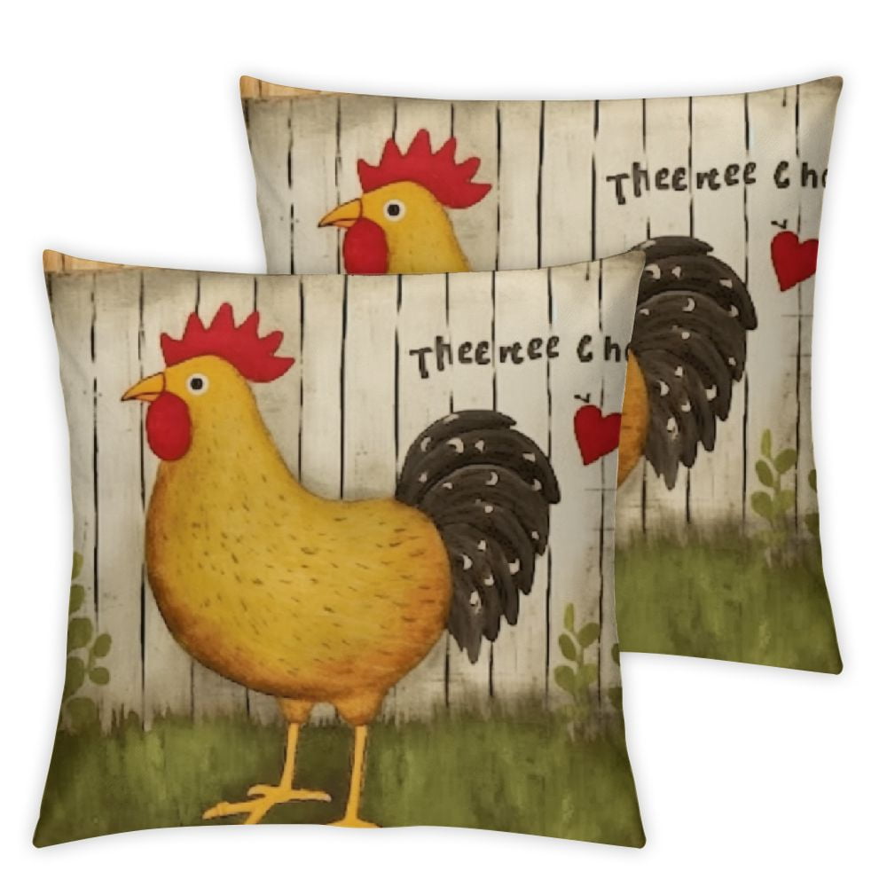 PIKWEEK Farmhouse Animals Rooster Chickens Throw Pillow Covers Vintage ...