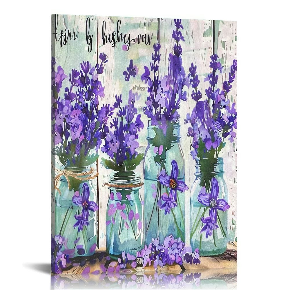 PIKWEEK Farmhouse Floral Canvas Wall Art Lavender and Purple Butterfly ... PIKWEEK Farmhouse Floral Canvas Wall Art Lavender and Purple Butterfly ...