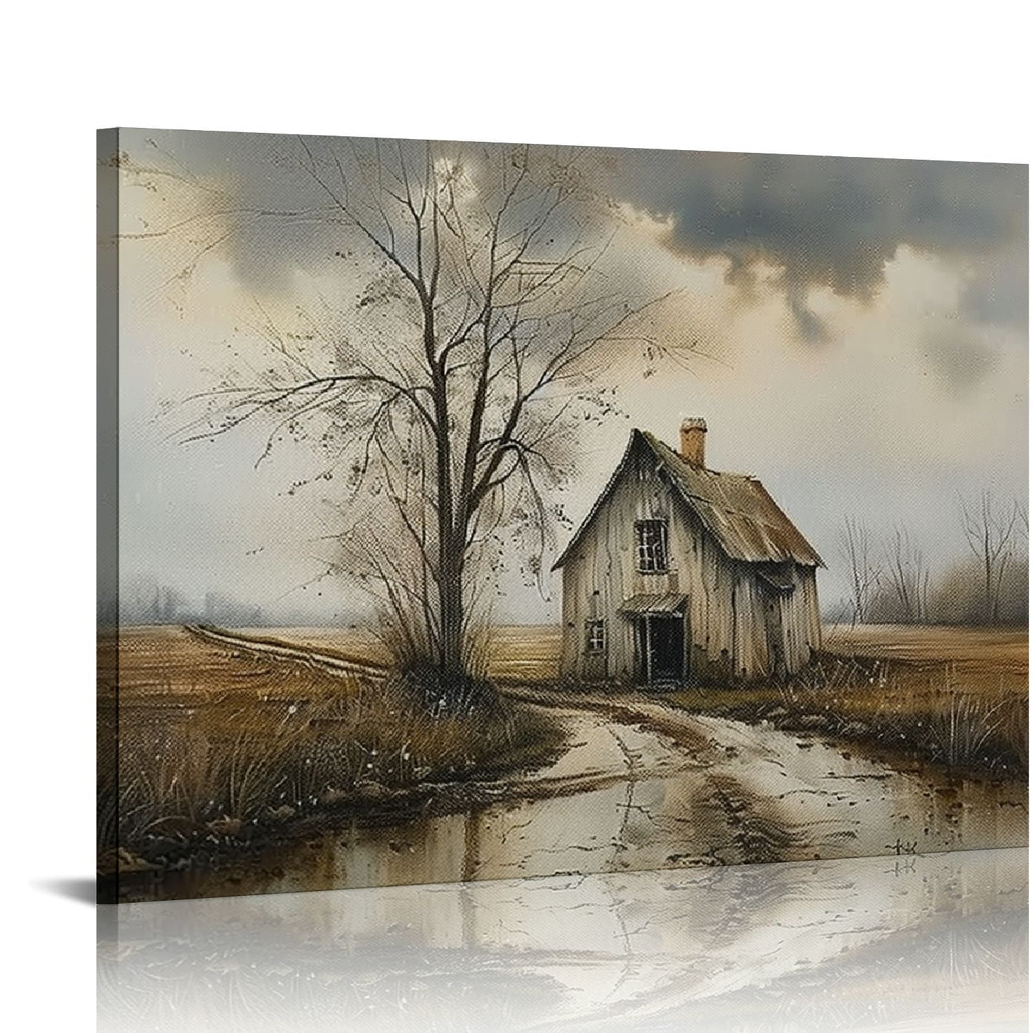 PIKWEEK Farmhouse Old Barn Canvas Wall Art Rustic Windmill Lighthouse ...