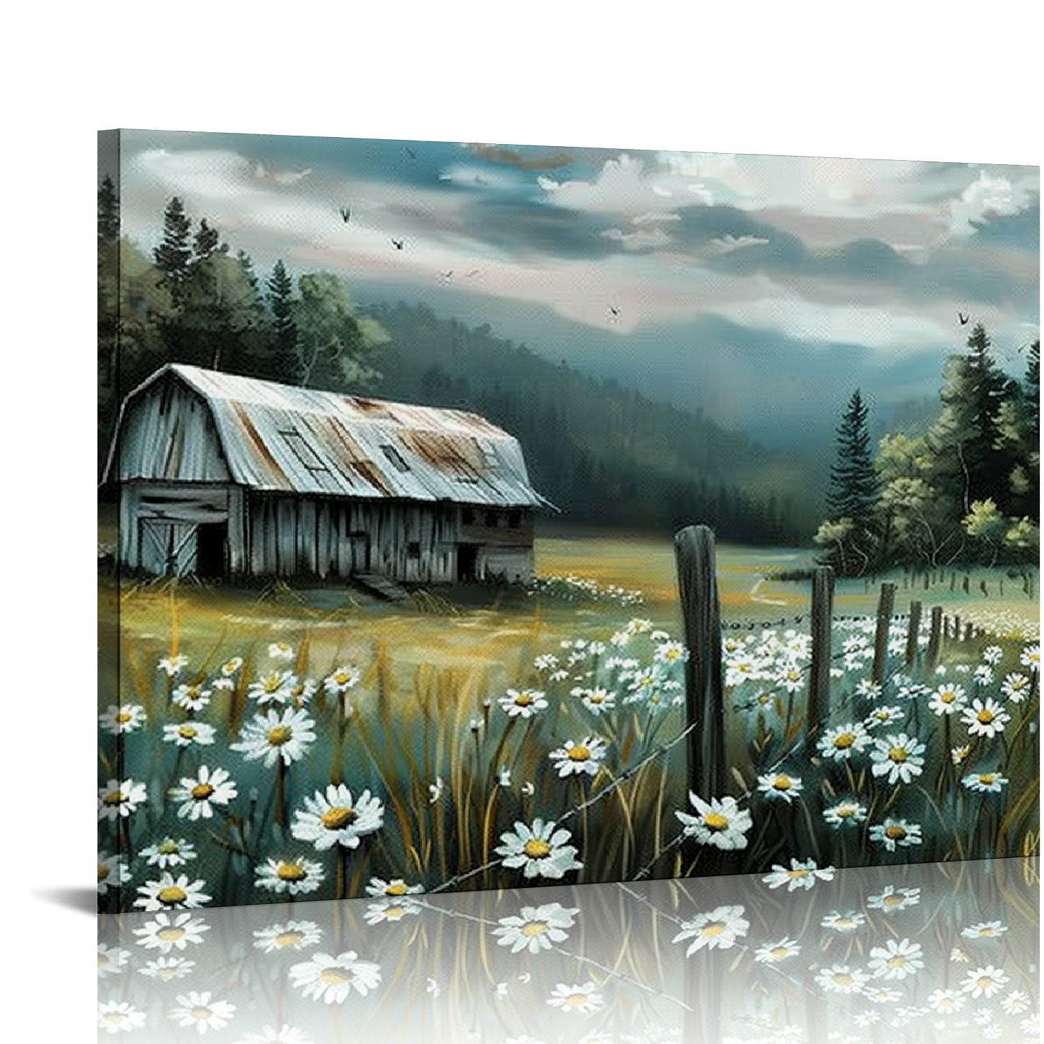 PIKWEEK Farmhouse Old Barn Wall Art, Rustic Barn Country Landscape ...
