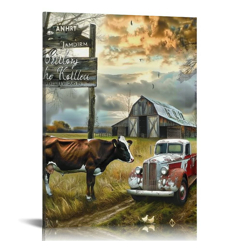 PIKWEEK Farmhouse Truck Canvas Wall Art, Vintage Old Truck Wall Art ...