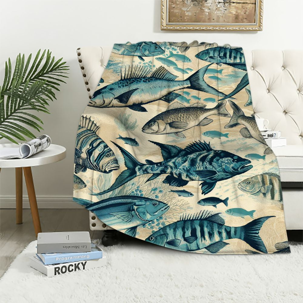PIKWEEK Fish Throw Blanket,Vintage Underwater World Sea Life Ocean Fish ...