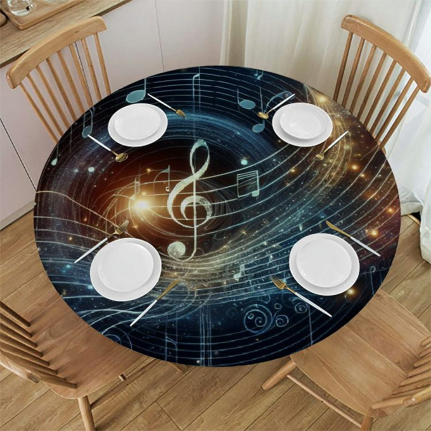 PIKWEEK Fitted Round Tablecloth with Elastic Edge Wipe Clean Abstract ...