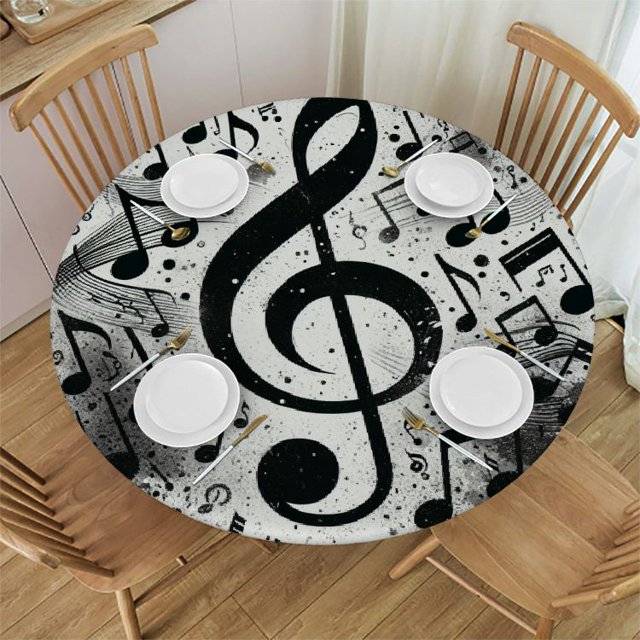 PIKWEEK Fitted Round Tablecloth with Elastic Edge Wipe Clean Gunge ...