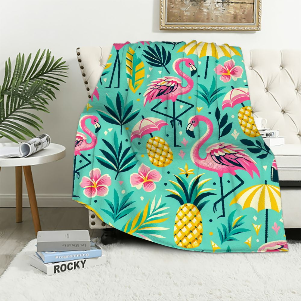 PIKWEEK Flamingo Blanket Green Cute Flamingo Gifts for Women Girls Warm ...