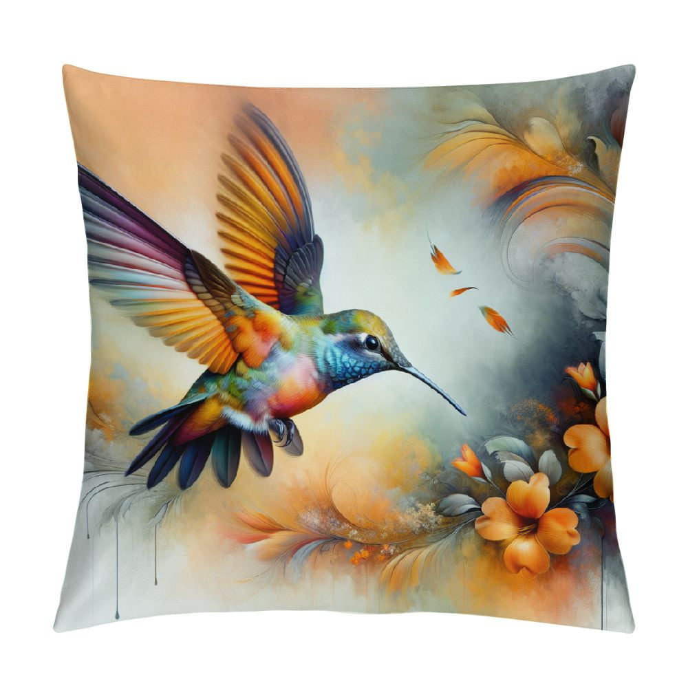 Wuche Floral Hummingbird Throw Pillow Covers Watercolor Bird Flower ...
