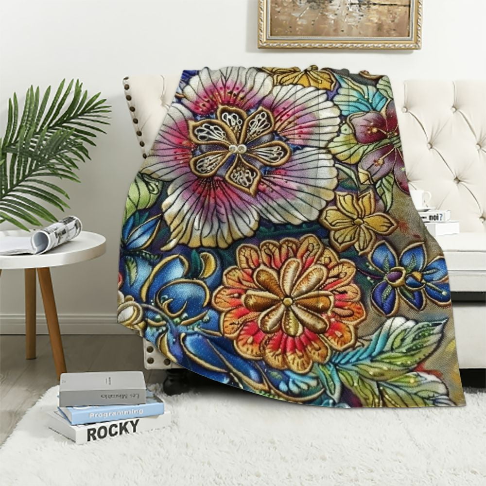 PIKWEEK Floral Throw Blanket, Vibrant Color Boho Flowers Blossom Cozy ...