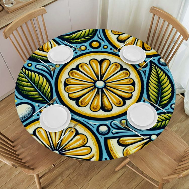 PIKWEEK Fresh Lemon Citrus Fitted Round Table Cover with Elastic ...