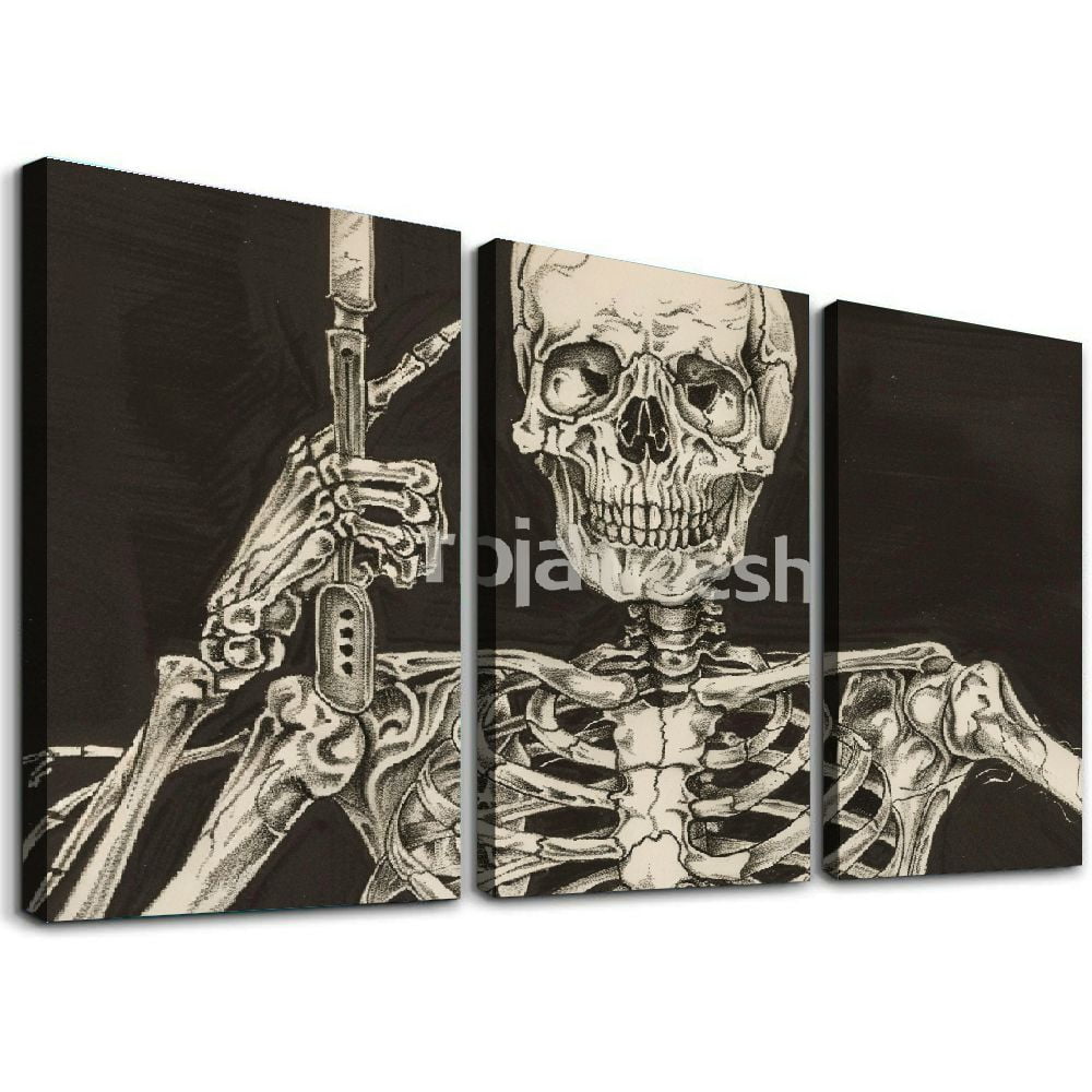 PIKWEEK Funny Skeleton Wall Art Black and White Canvas Painting Rock ...