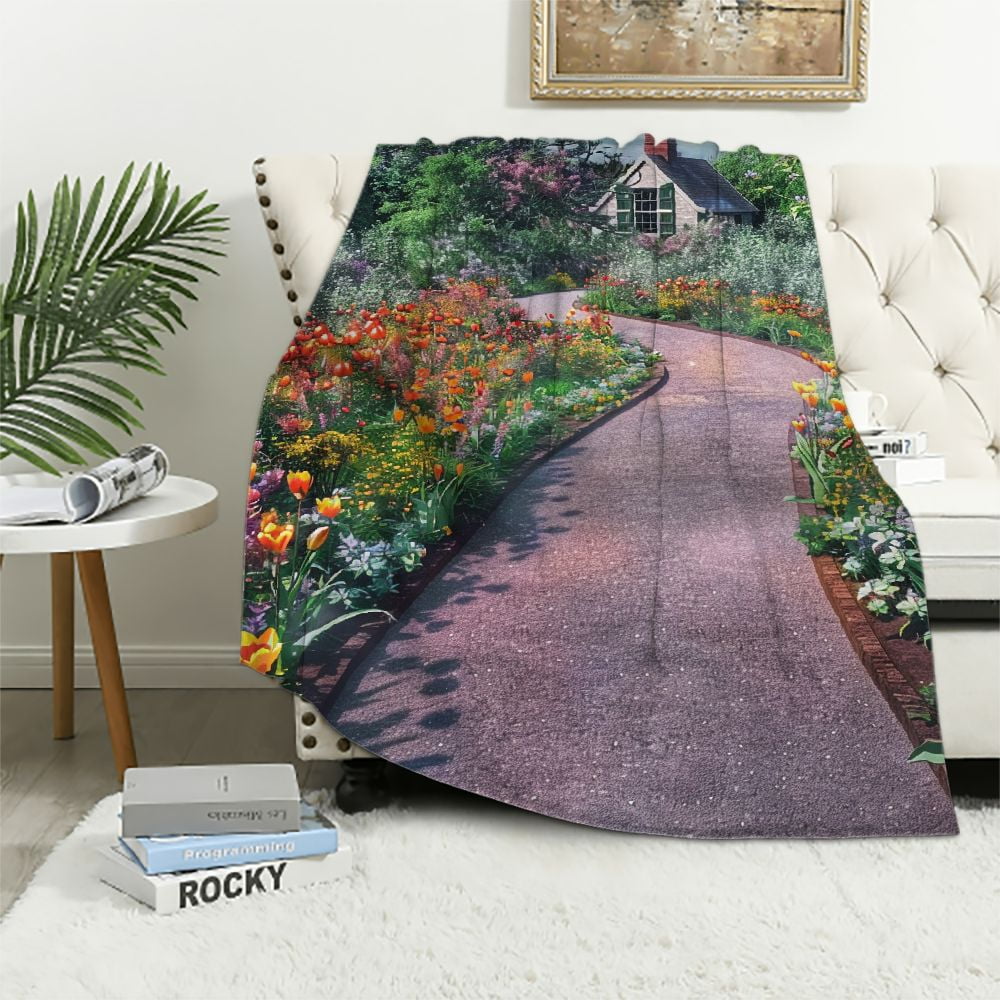 PIKWEEK Garden Throw Blanket, Spring Landscape with Colorful Tulips ...