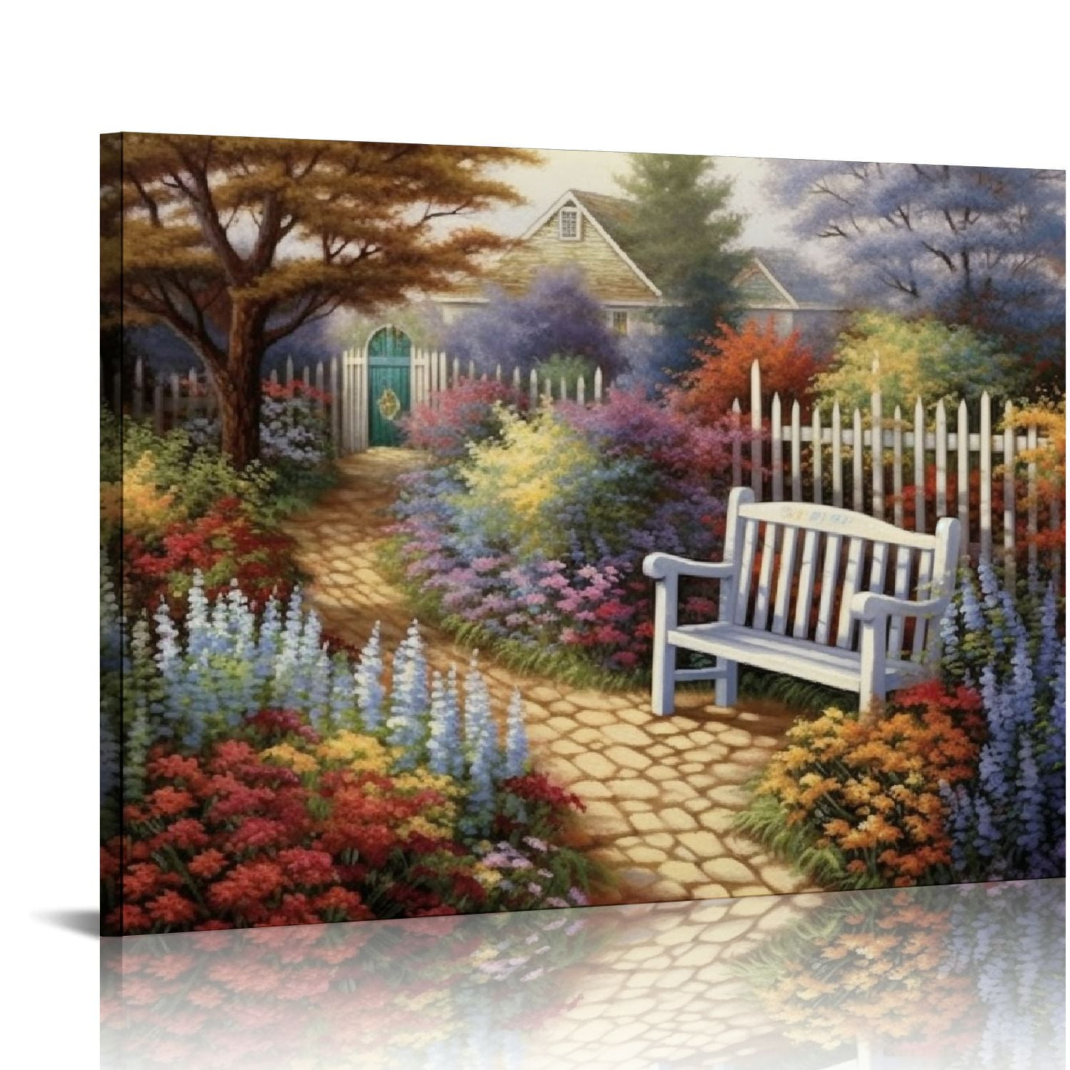 PIKWEEK Gateway to Canvas Wall Art Print, and Bench in Colorful Flower ...