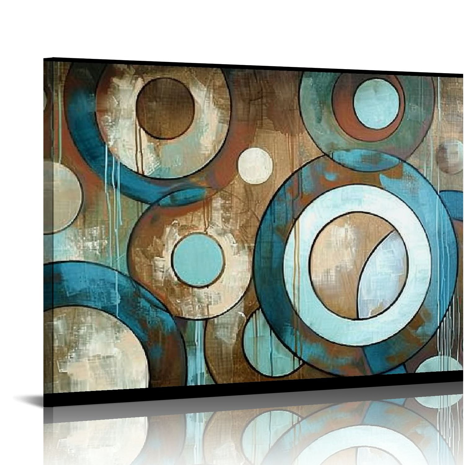 PIKWEEK Geometry Circle Wall Art Modern Circle Blocks Teal and Brown ...