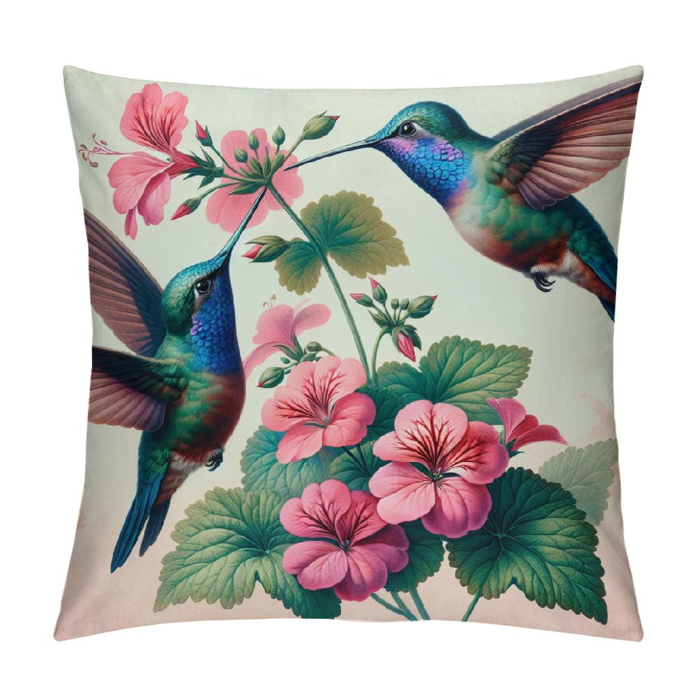PIKWEEK Geranium Flower Hummingbird Decorative Throw Pillow Covers 18 x ...