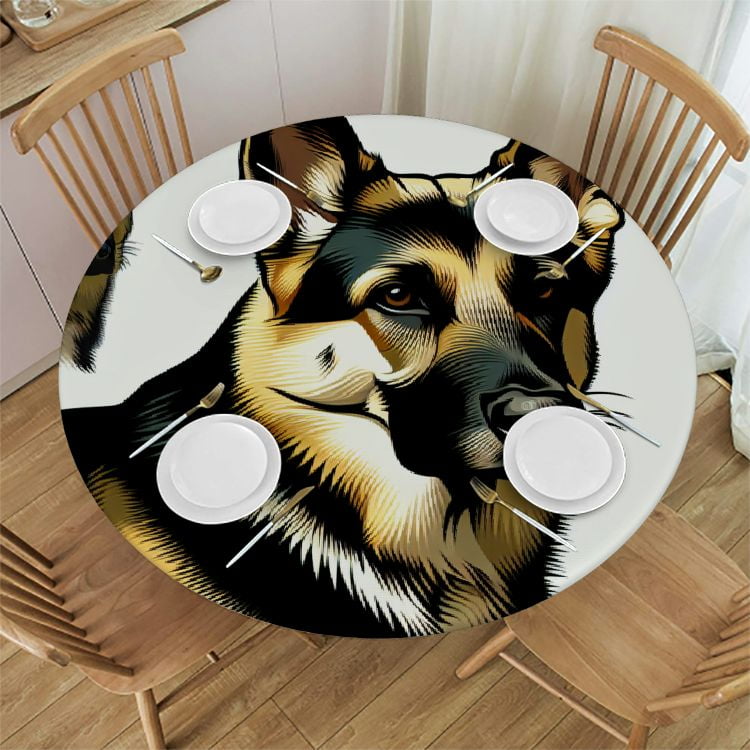 PIKWEEK German Shepherd on Gray Fitted Round Tablecloth Waterproof ...