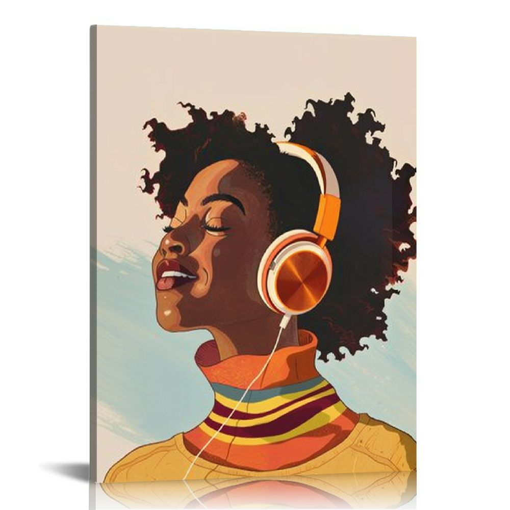 PIKWEEK Girl Canvas Art, Black Print Art, Black Woman Wall Decor ...