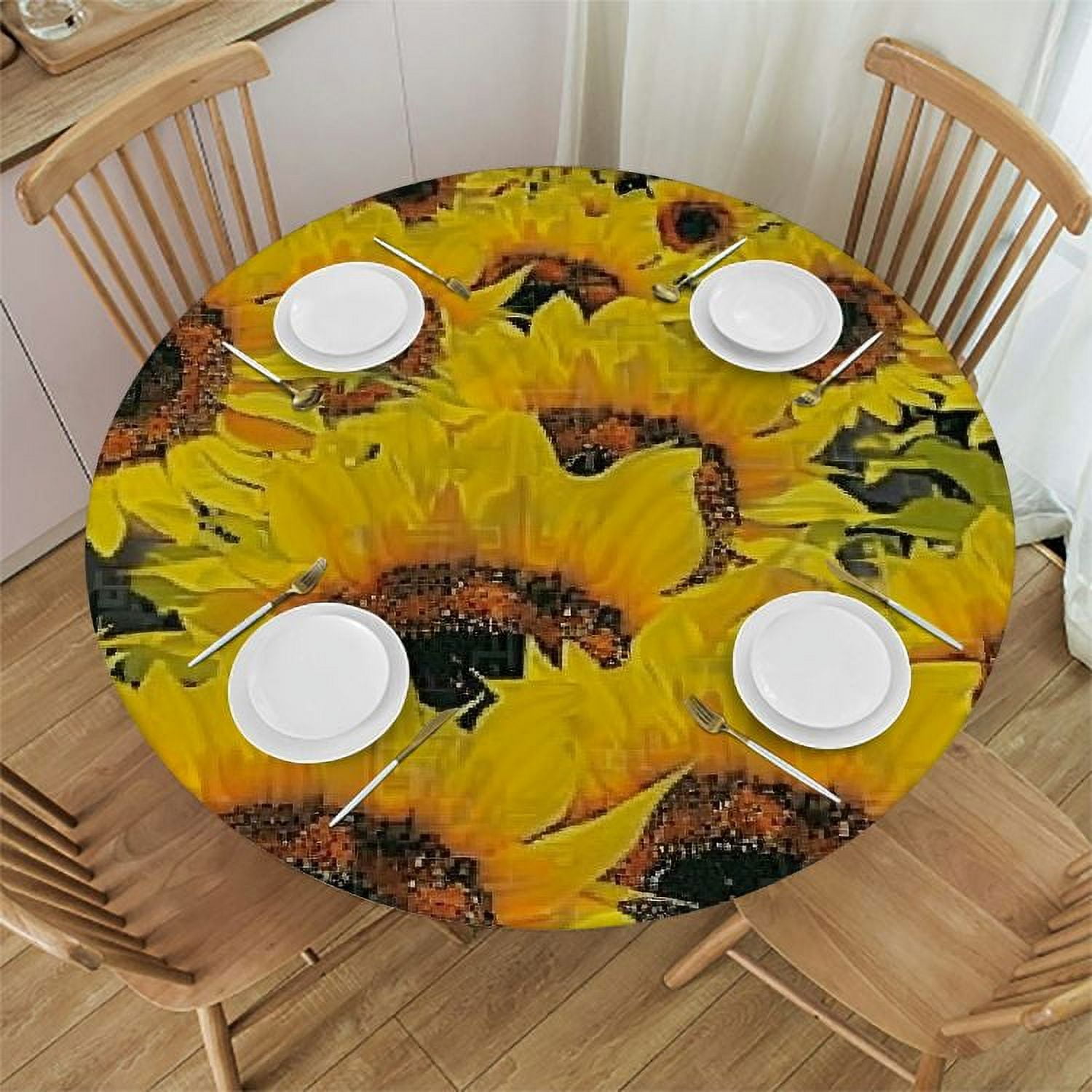 PIKWEEK Gold Brown Round Fitted Table Cloth Cover Elastic Edged ...