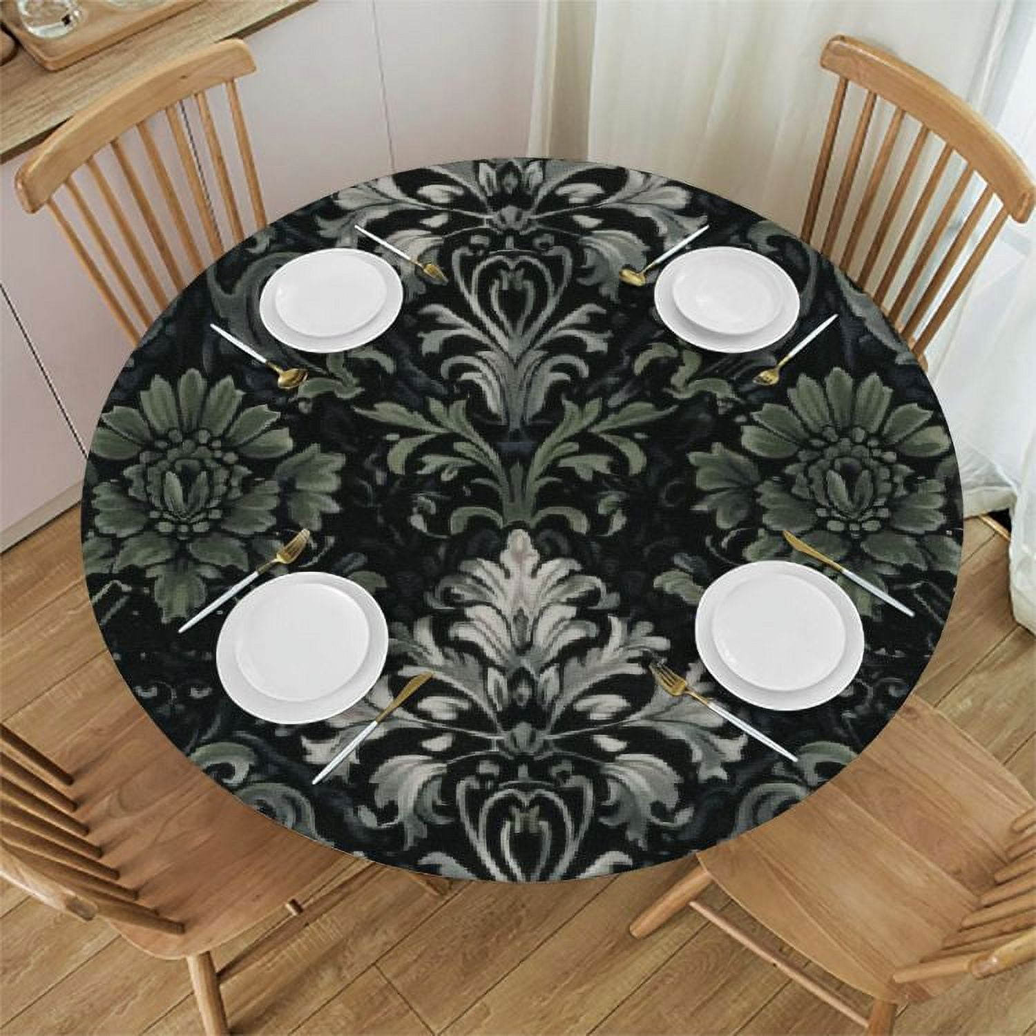 PIKWEEK Gothic Black Damask Tablecloth Round Tablecloths Round Table ...