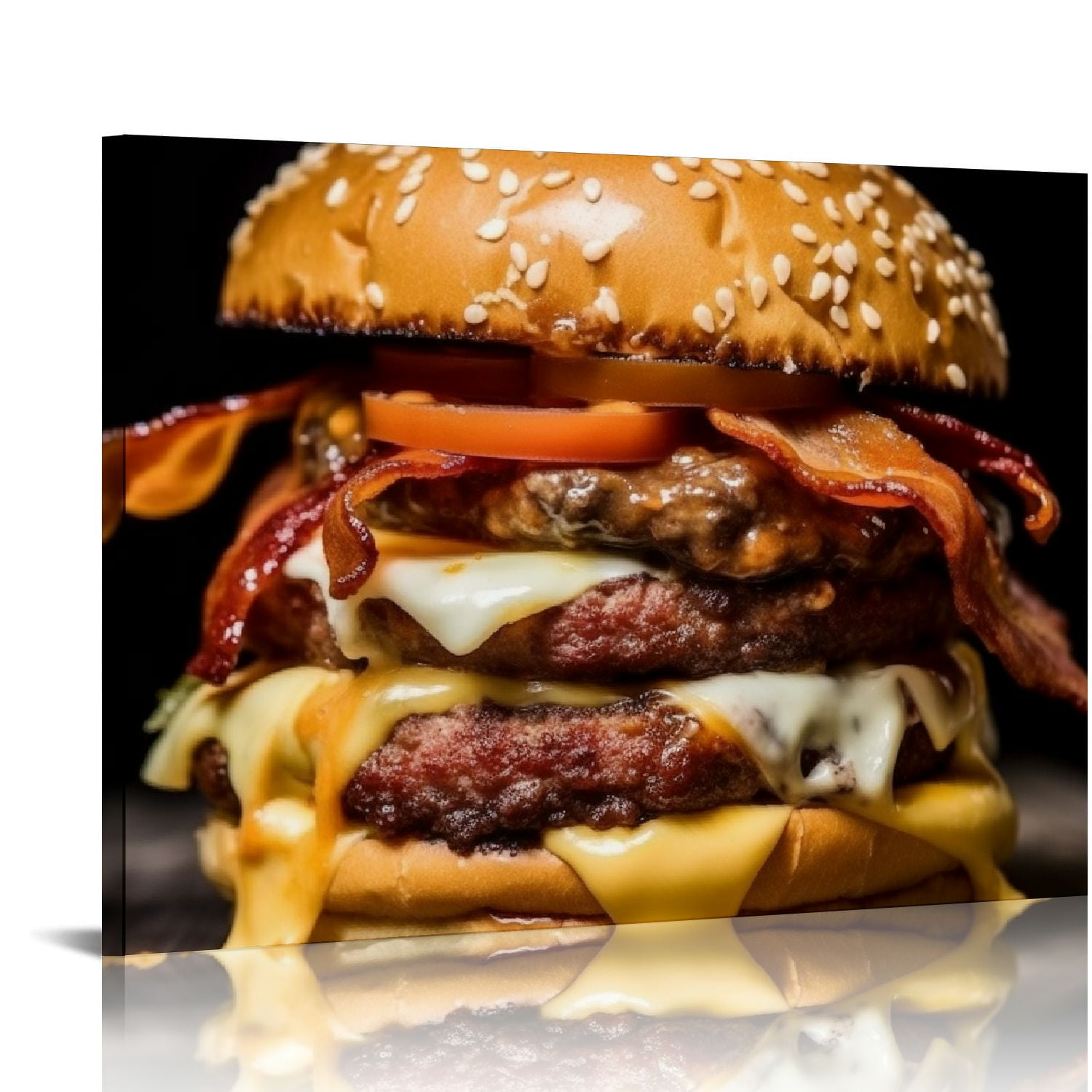 PIKWEEK Hamburger Canvas Wall Art - Fresh Mouthwatering Hamburger, High ...