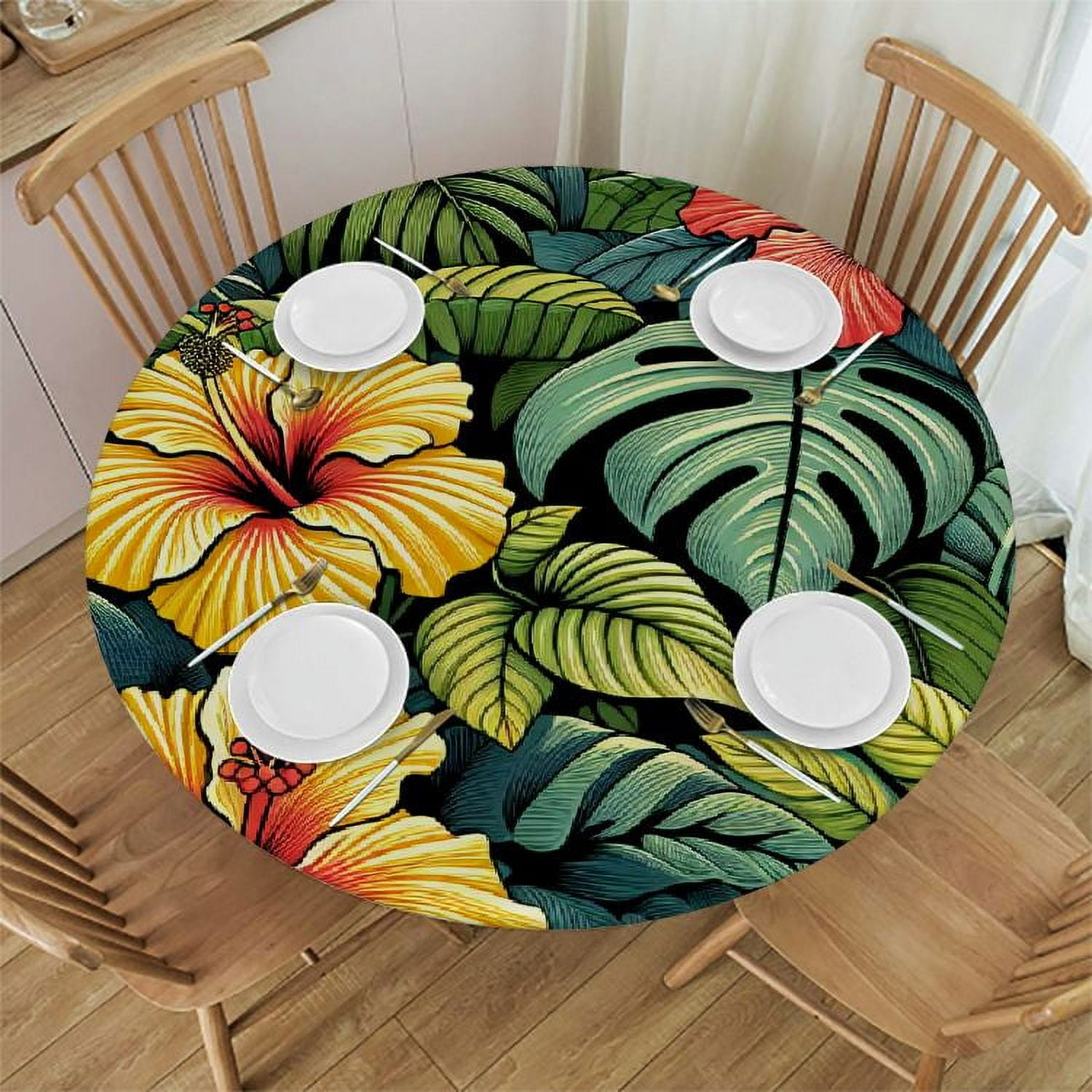 PIKWEEK Hawaiian Tropical Plants Palm Leaf Round Tablecloth for Picnic ...